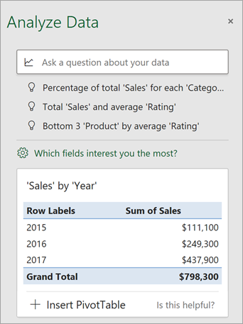 Analyze Data in Excel | Microsoft Support