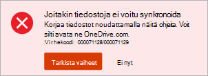 OneDriven virhekoodien merkitys. | Microsoft Support